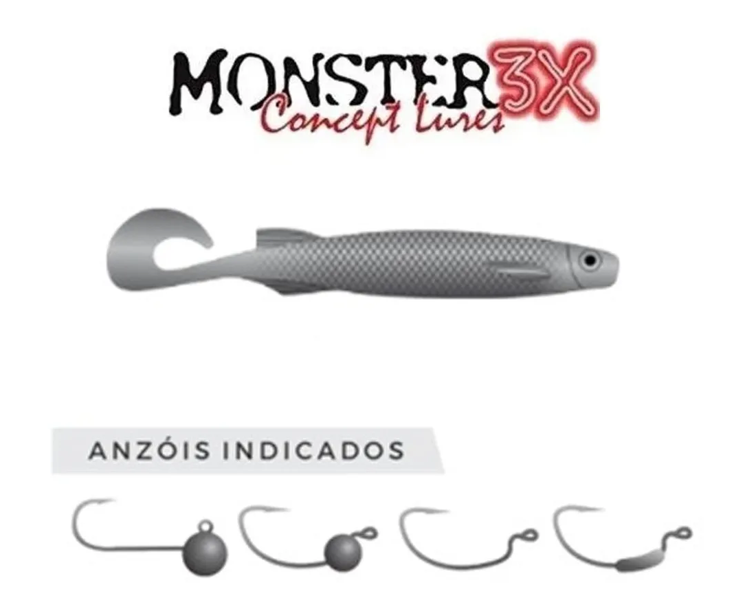 ISCA ARTIFICIAL SOFT BASS MONSTER 3X M3X E-SHAD 9CM C/ 5 UN. VARIAS CORES - C3 Pesca & Aventura
